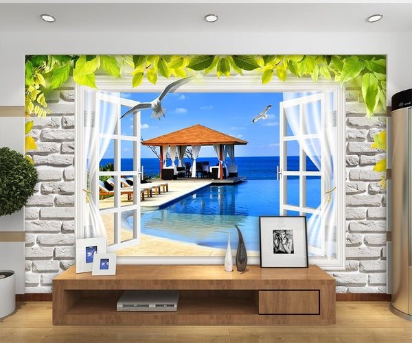 Greenery Window Wall 3D Landscape Pavilion wallpaper IDCWP-DZ-000044 ...