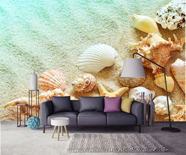beach sand water pattern shells starfish Wallpaper IDCWP-DZ-000168 ...