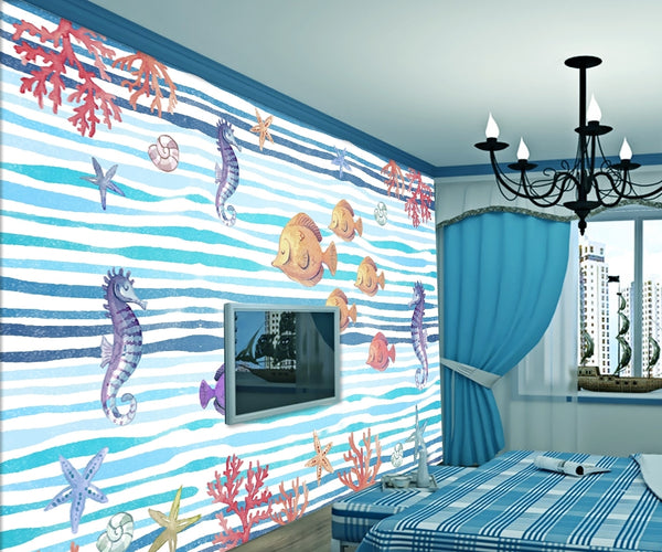 Fresh underwater world watercolor Wallpaper IDCWP-DZ-000250 – IDecoRoom