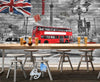 London Poster With Red Bus And Flag Art Wall Murals Wallpaper Decals P ...