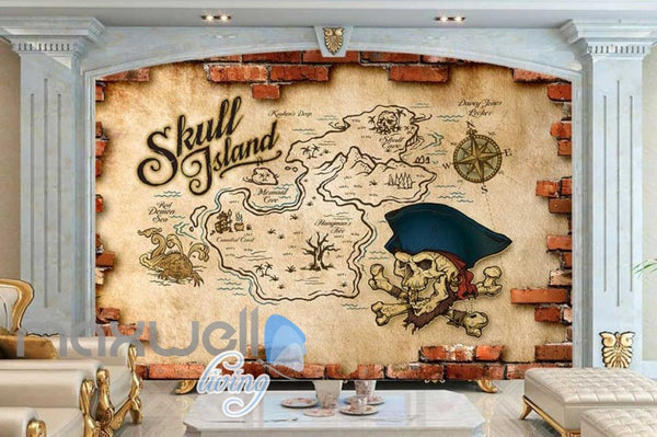 Treasure Map On Broken Brick Wall Art Wall Murals Wallpaper Decals Pri ...