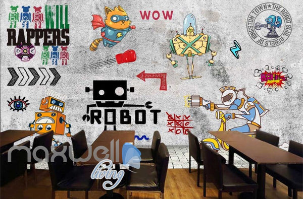 Graphic Design Cartoon Of Robots On Gray Wall Art Wall Murals Wallpape ...