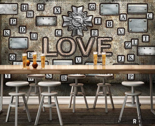 Typographic Letters Love Living Room Restaurant Art Wall Murals Wallpa ...