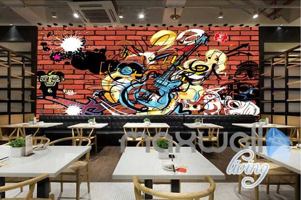 3D Graffiti Music Guitar Wall Mural Paper Art Print Decals Decor IDCWP ...
