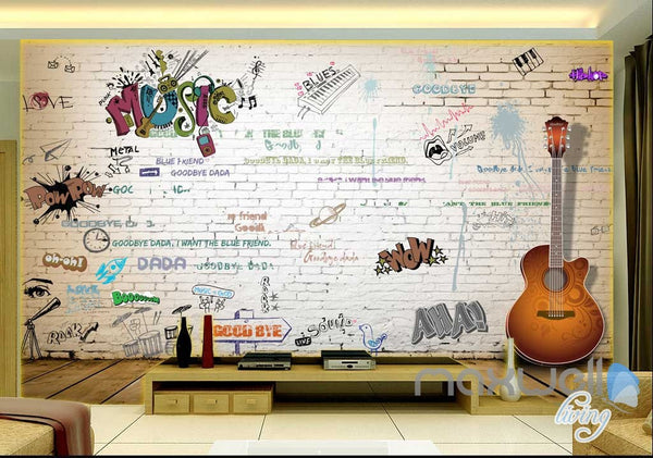 3D Graffiti Music Guitar Keyboard Wall Mural Paper Art Print Decals De ...